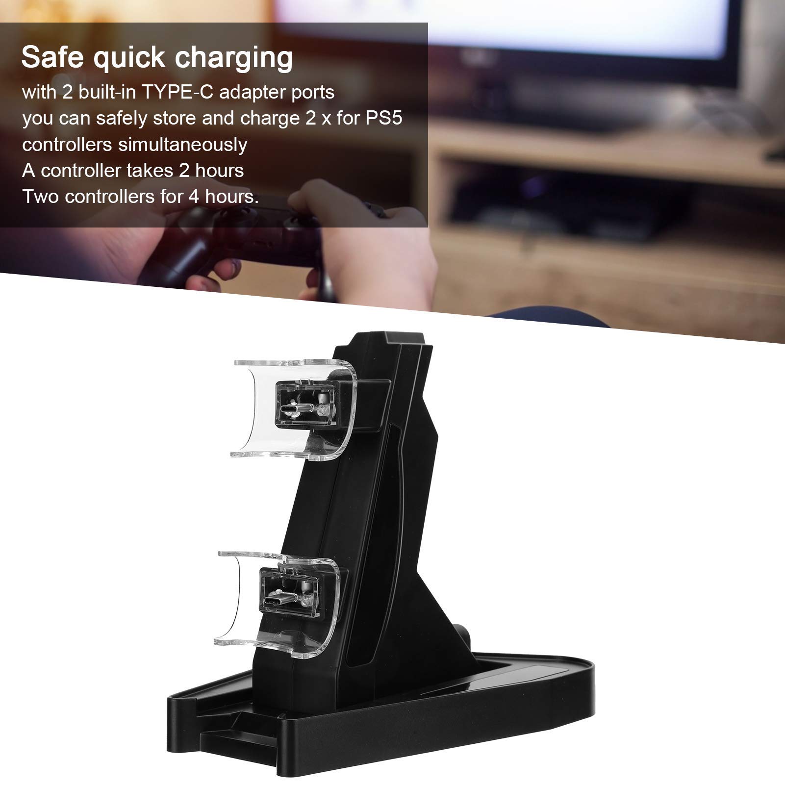 Estink PS5 Controller Dock Station,Gamepad Charger,Gamepad Charging Stand with D-Type Charging Base Dual Induction Controller,Built-in Chip,for PS5 Controller(Black)