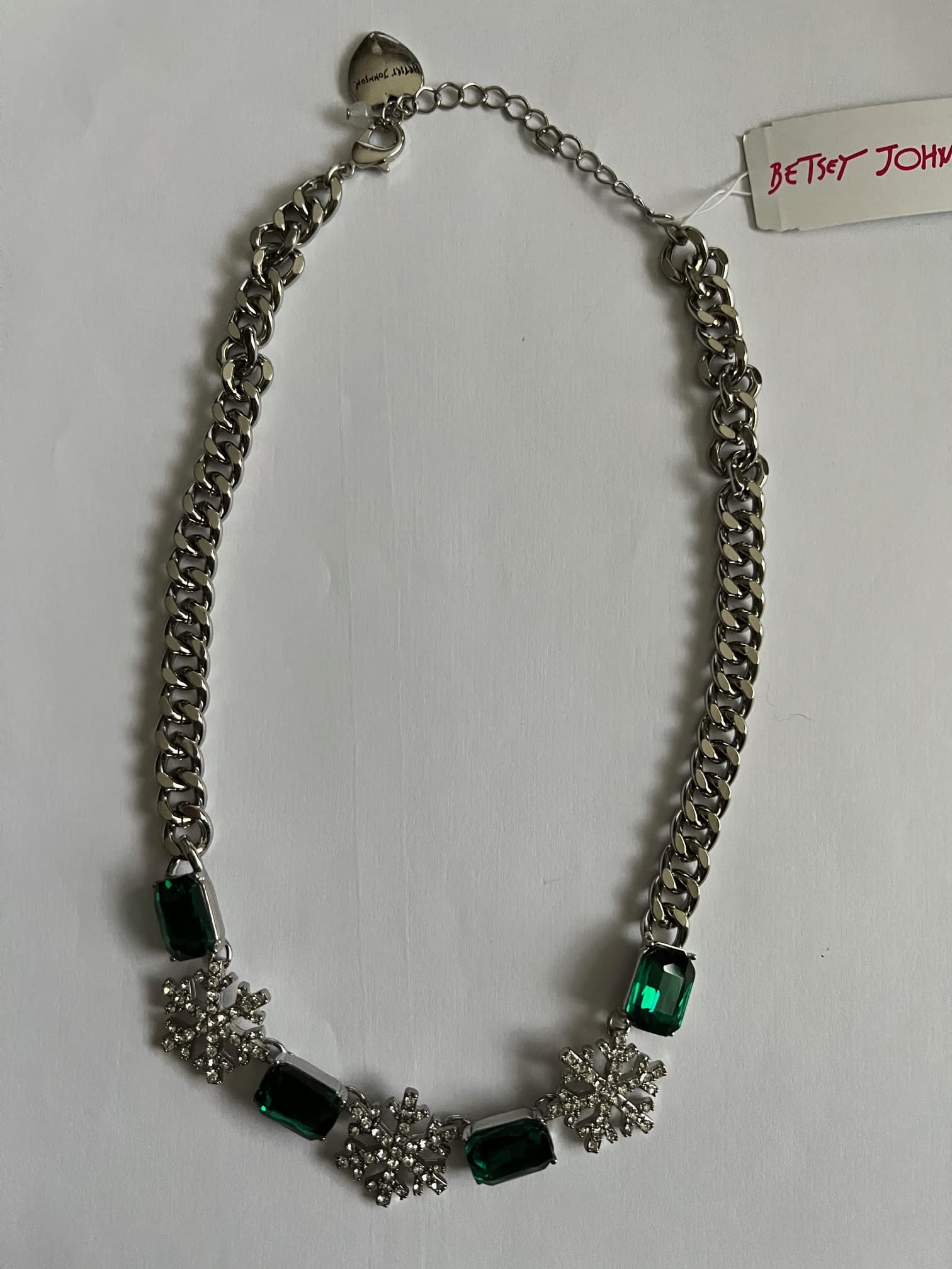 Betsey Johnson Silvertone Snowflake & Emerald Green Crystal Collar Necklace Valentine's Day Gift Idea Love Birthday Present XMAS Gifts Mother's Day Gitfs Easter