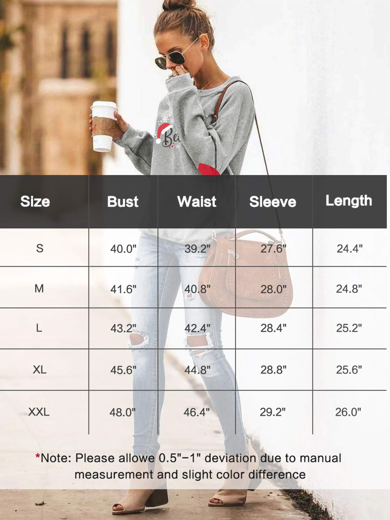 BLANCHES Christmas Sweatshirts for Women Believe Sweatshirt Funny Reindeer Snowman Xmas Holiday Long Sleeves Pullover Tops Grey
