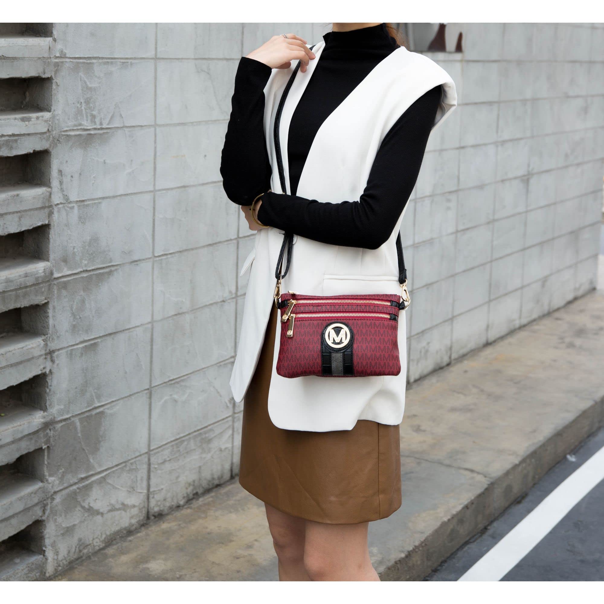 MKF 2 in 1 Crossbody Bags for Women, Wristlet Purse - Ladys Small PU Leather Messenger Handbag - Adjustable Strap Pewter