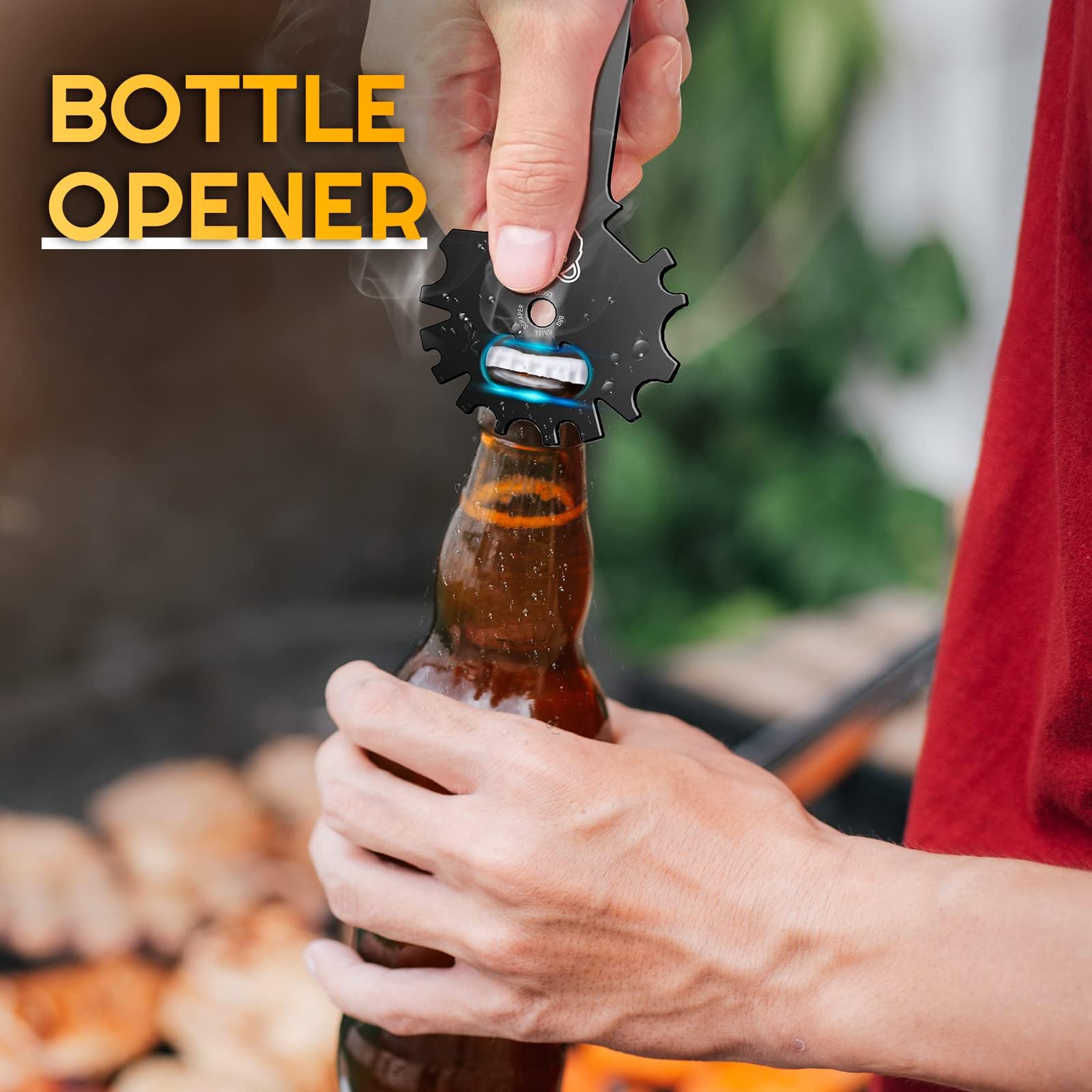 BBQ Grill Scraper Stocking Stuffers for Men Women Adults Husband Father Mom Kitchen Cool Gadgets Tool Accessories Long Handle Grate Grilling for Camping Cooking, Dark Black