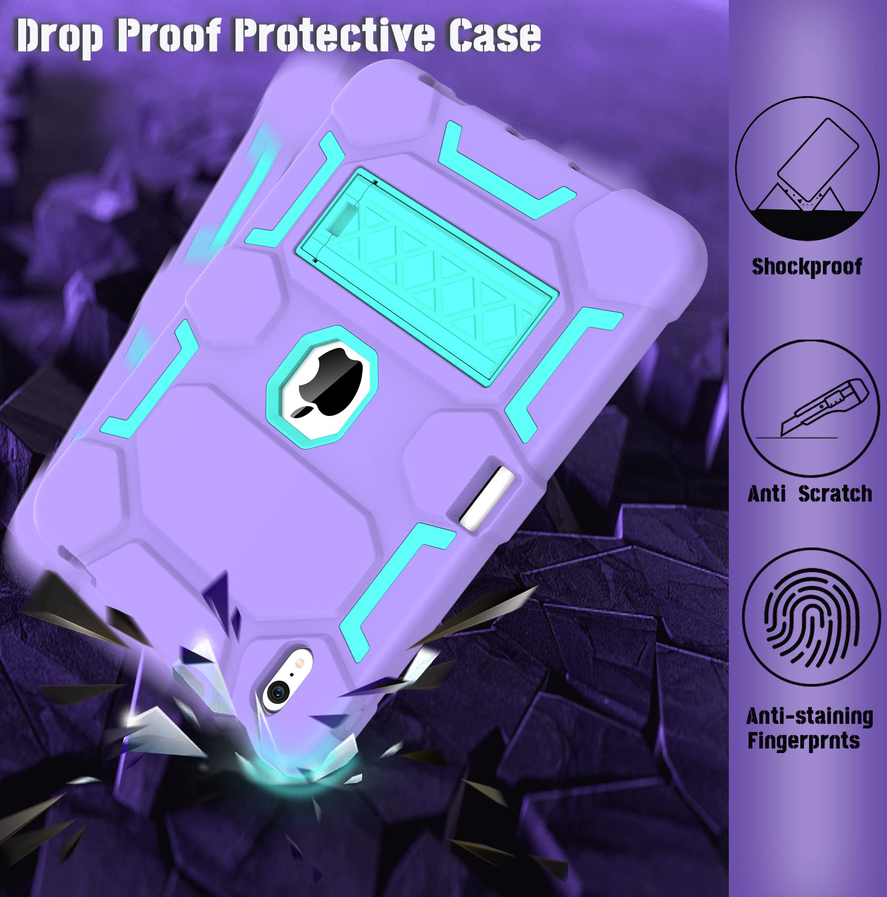 CCMAO for iPad 10th Generation Case 10.9 Inch 2022, iPad 10 Case with Kickstand & Pencil Holder, Heavy Duty Shockproof Hybrid Three Layer Protective Cover for Girls Women, Purple+Green