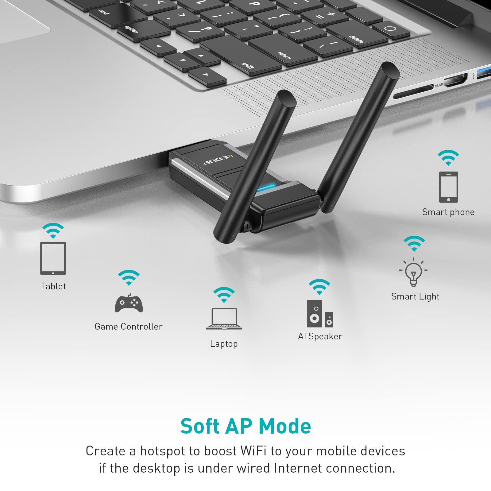 EDUP USB 3.0 WiFi Adapter AC 1300Mbps Long Range High Gain Dual Band Antennas 5.8Ghz/2.4Ghz Wireless Network Adapters for Desktop PC Laptop Support Windows 11/10/8.1/8/7/XP/Vista/Mac 10. 6-10.15