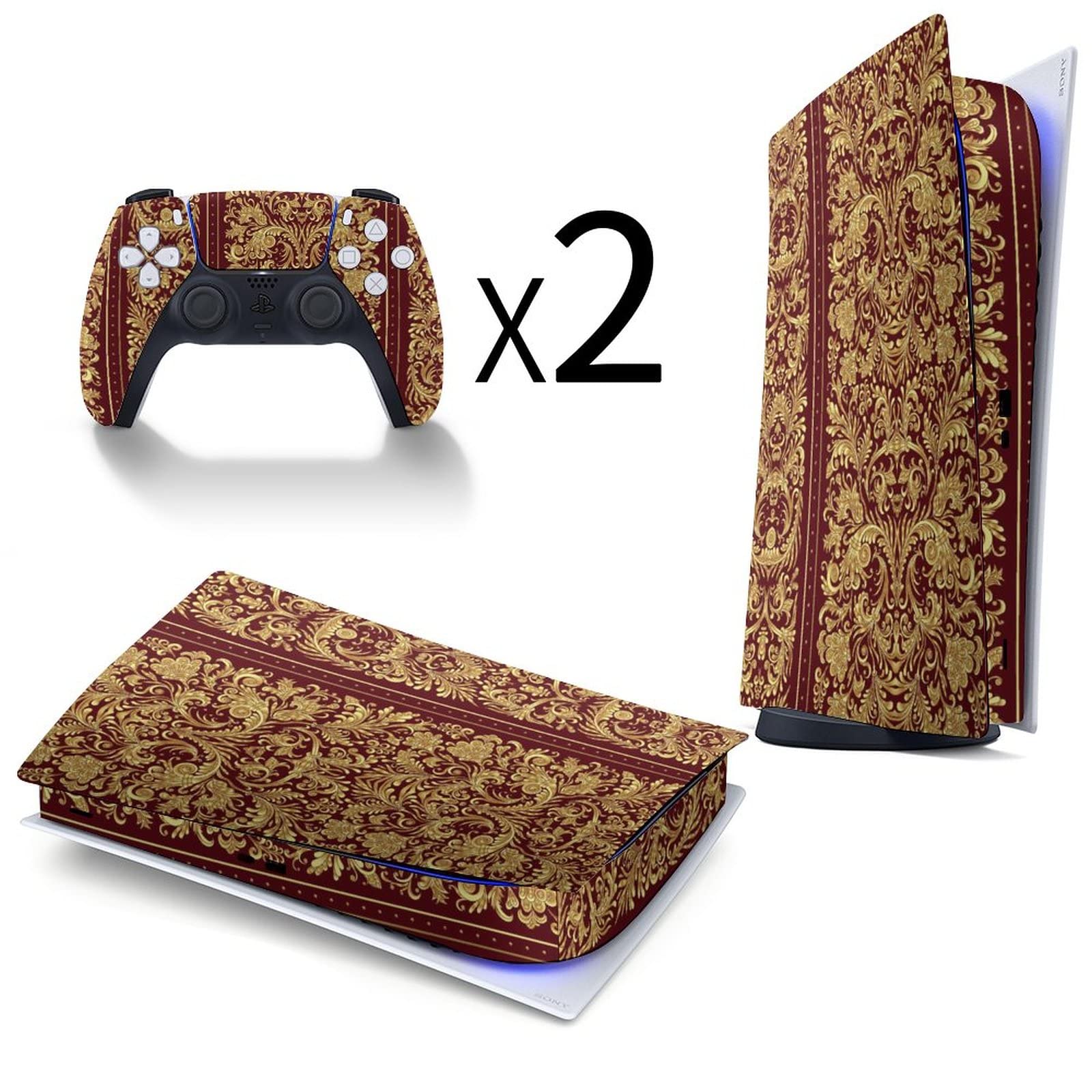 Baroque Golden Flower Full Protective Skin Cover Design Wrap Decal Sticker Compatible with PS5 Digital Edition Console and Controller