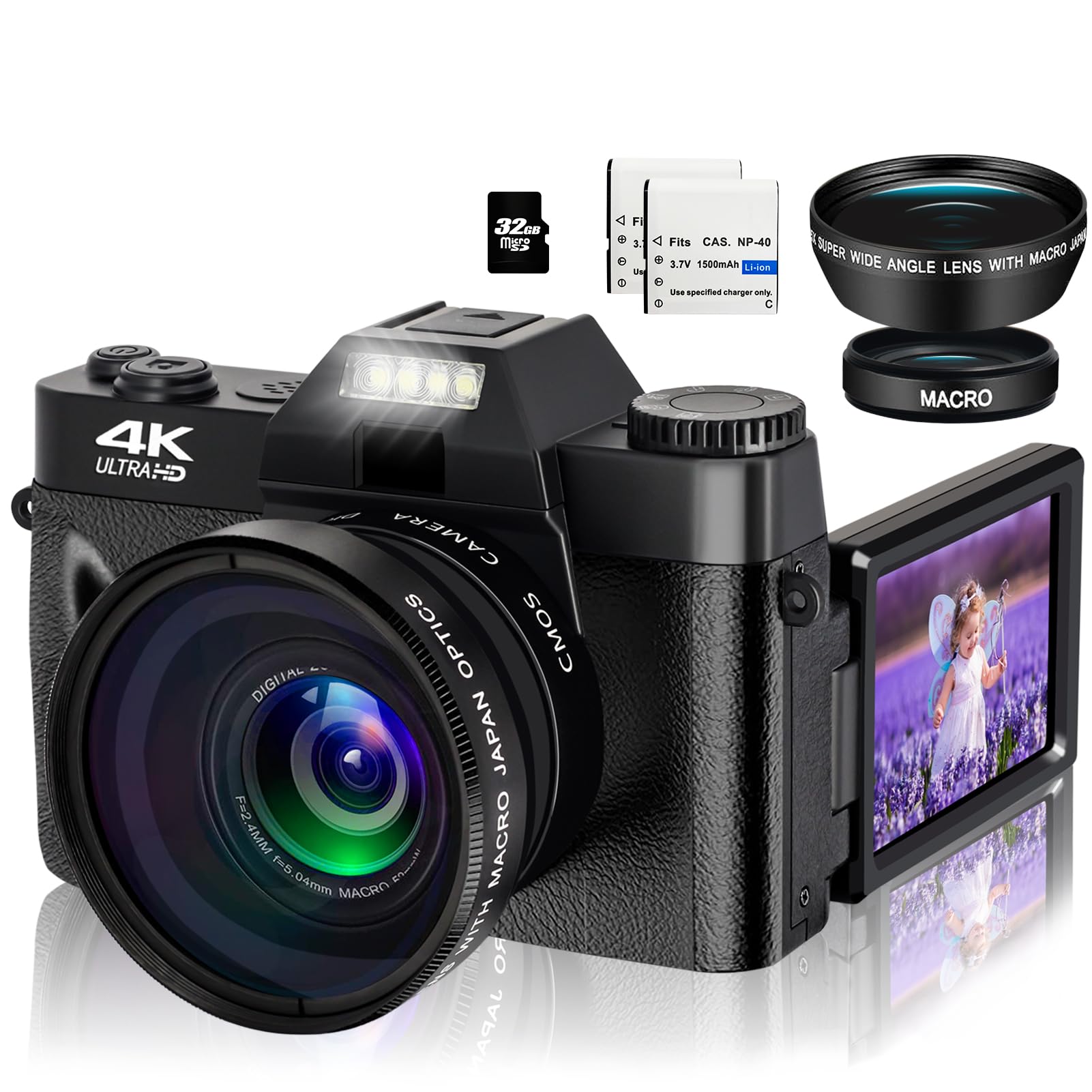 ISHARE 4K Digital Camera for Photography, 48MP FHD Video Camera with WiFi, 3 Inch Flip Screen, 16X Digital Zoom, Vlogging Camera for YouTube (32G Micro Card)