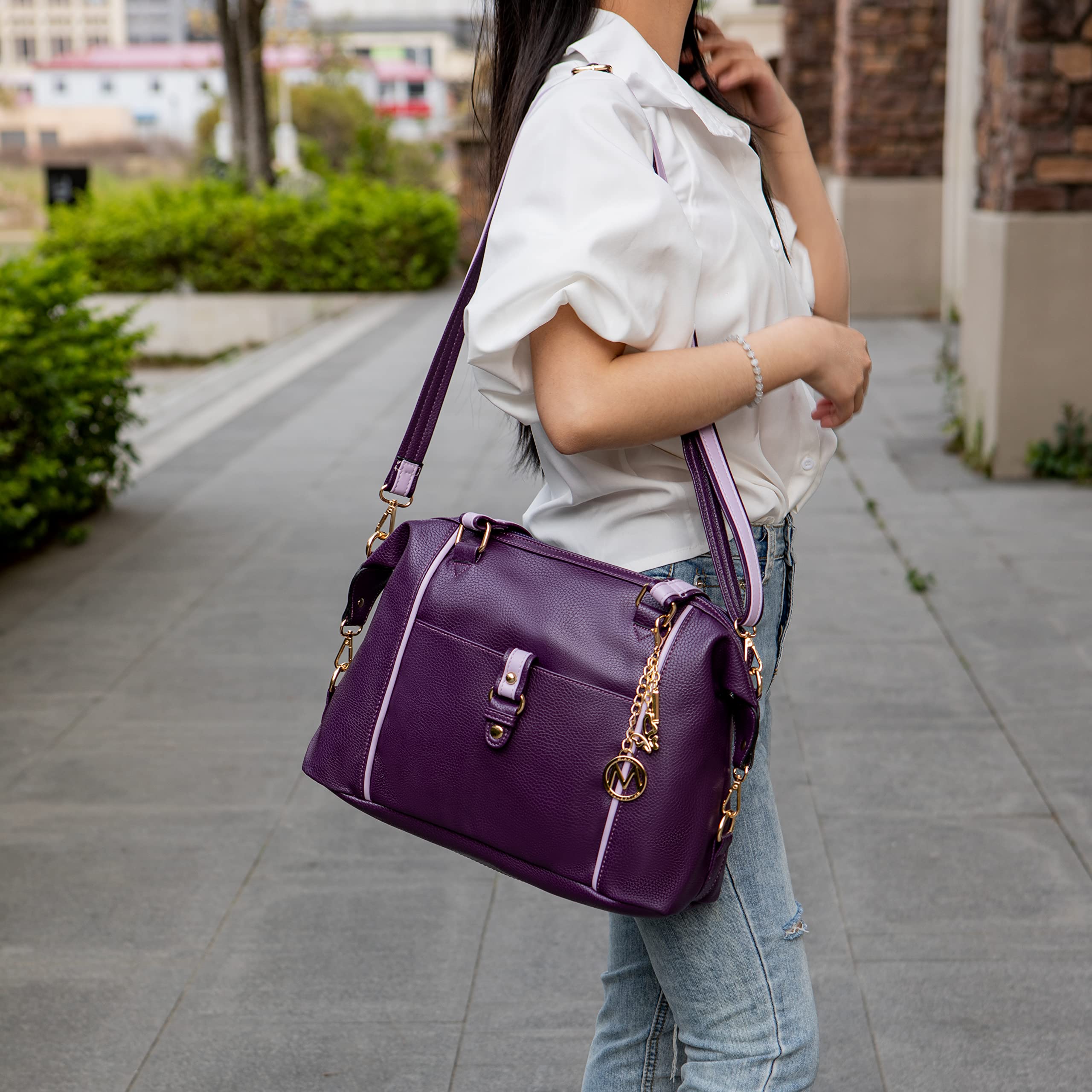MKF Collection Lightweight Satchel Travel Bag for women, Vegan Leather Large Shoulder Handbag Purse