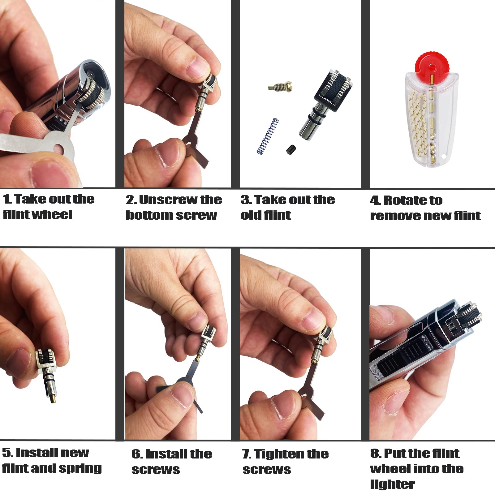 Bbsisgo Triple Jet Flame Flint Torch Lighter with 6 Flints and Replacement Tools, Refillable Windproof Butane Lighter with Large Fuel Tank, Silver(Sold Without Gas)