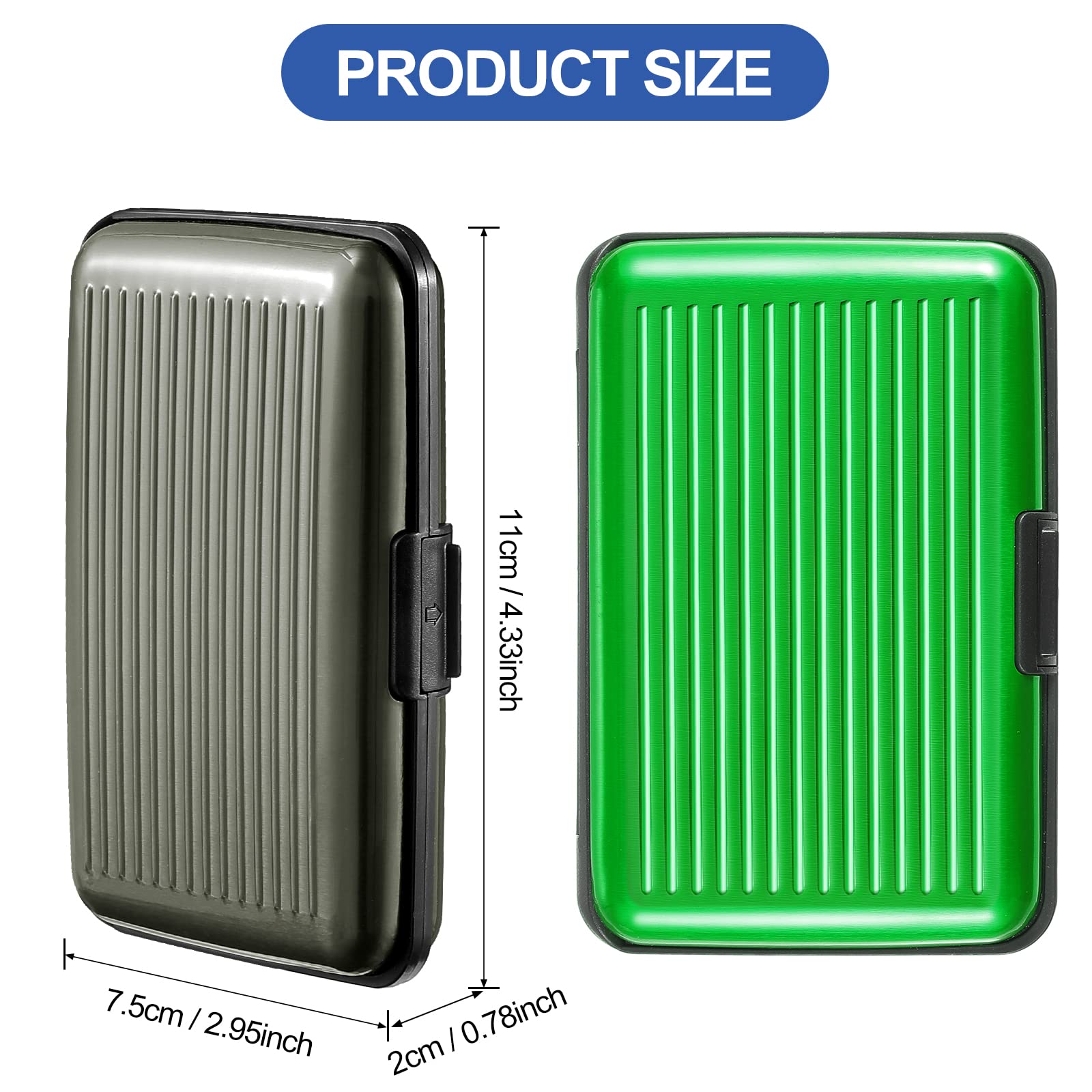 BBTO 2 Pieces Credit Card Holder Slim Mini RFID Blocking Credit Card Protector Aluminum Business Card Case Metal ID Organizer Wallet with 7 Slots for Women Men (Green, Gray)
