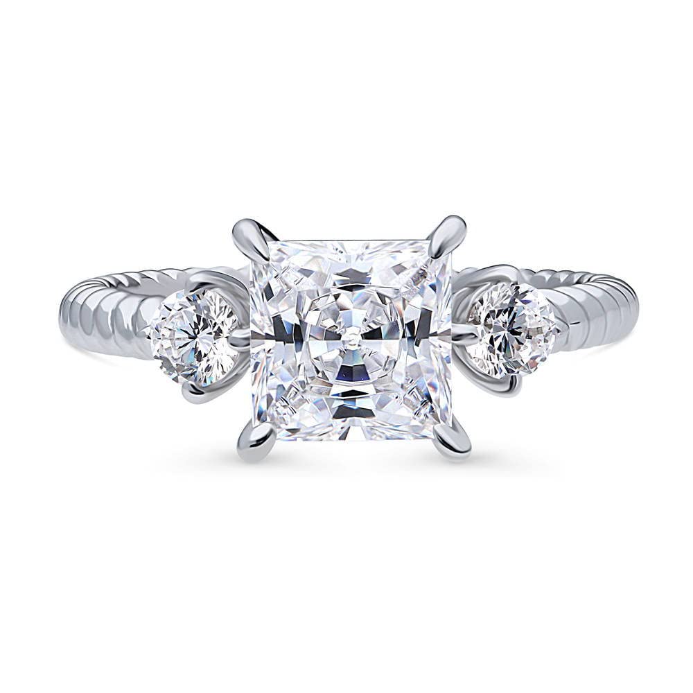BERRICLE Sterling Silver 3-Stone Wedding Engagement Rings Princess Cut Cubic Zirconia CZ Woven Ring for Women, Rhodium Plated Size 5