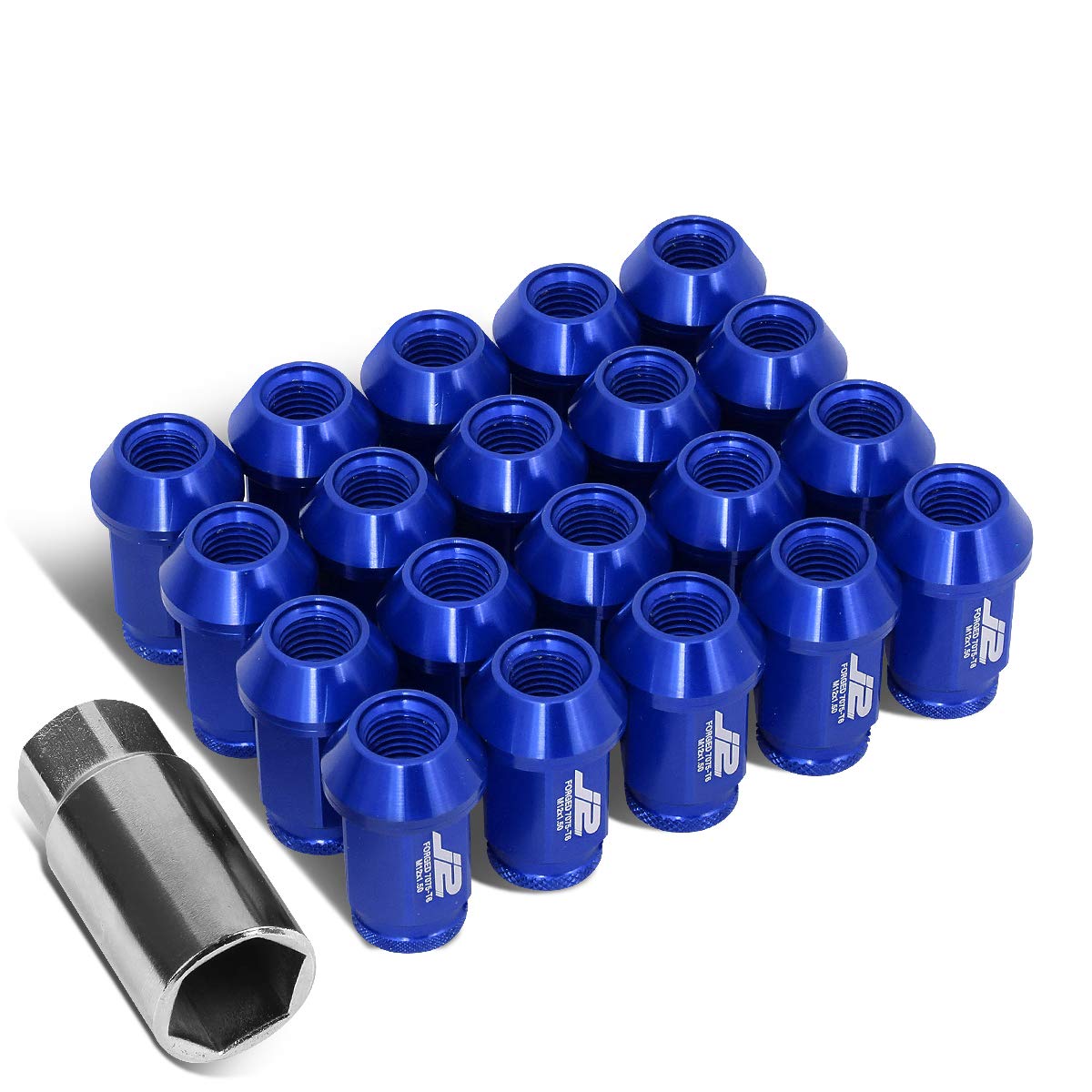J2 Engineering 7075 Aluminum Blue M12 x 1.5 20Pcs L: 40mm Open End Lug Nut w/Socket Adapter