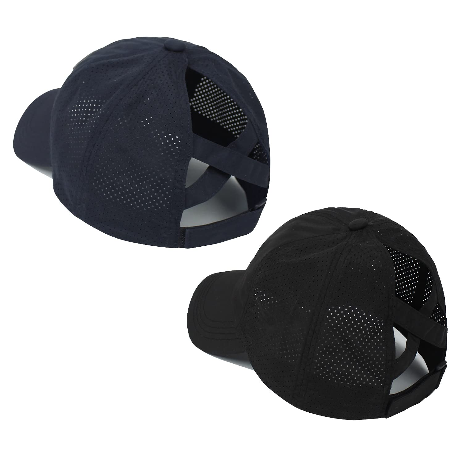 Bonvince Womens Criss Cross Ponytail Hat Quick Drying Baseball Cap Sun Hats UV Protection Sport Hat Black/Dark Blue