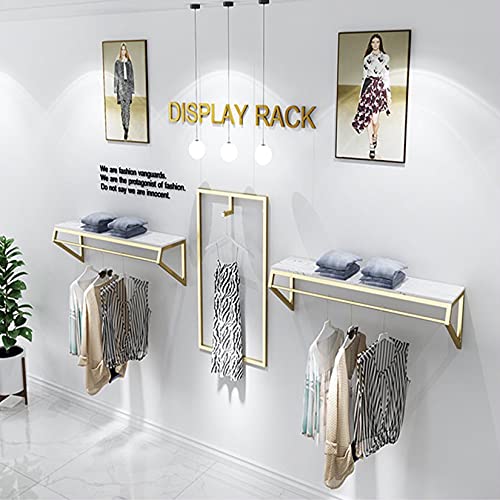 Ethemiable Clothing Store Modern Clothing Display Stands,Wall-Mounted Garment Rack with Wood,Storage Shoe Bag Metal Shelf,Organization Hanging Towel Rack(Gold, 39" L)