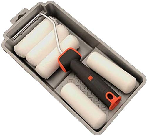 Edward Tools 7 Piece 4” Paint Roller Kit with Tray - Includes Acrylic, Polyester and Foam Paint Roller Covers - Deluxe Plastic Paint Tray - Ergo-Grip Small Paint Roller Frame with Rubber Handle