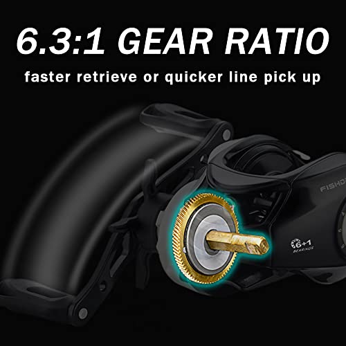 Fishdrops Baitcasting Reels Light Weight & Smooth, 12.12 LB Max Drag, Classic Gear Ratio 6.3:1 Low Profile Baitcaster, 6+ 1 Ball Bearings Anti-Corrosion Baitcasting Fishing Reel