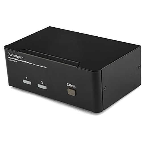 StarTech.com Dual Monitor DisplayPort KVM Switch - 2 Port - USB 2.0 Hub - Audio and Microphone - DP KVM Switch , TAA (SV231DPDDUA)