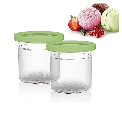 EVANEM 2/4/6PCS Creami Deluxe Pints, for Ninja Creami Ice Cream Maker Pints,16 OZ Ice Cream Container Safe and Leak Proof for NC301 NC300 NC299AM Series Ice Cream Maker,Green-4PCS