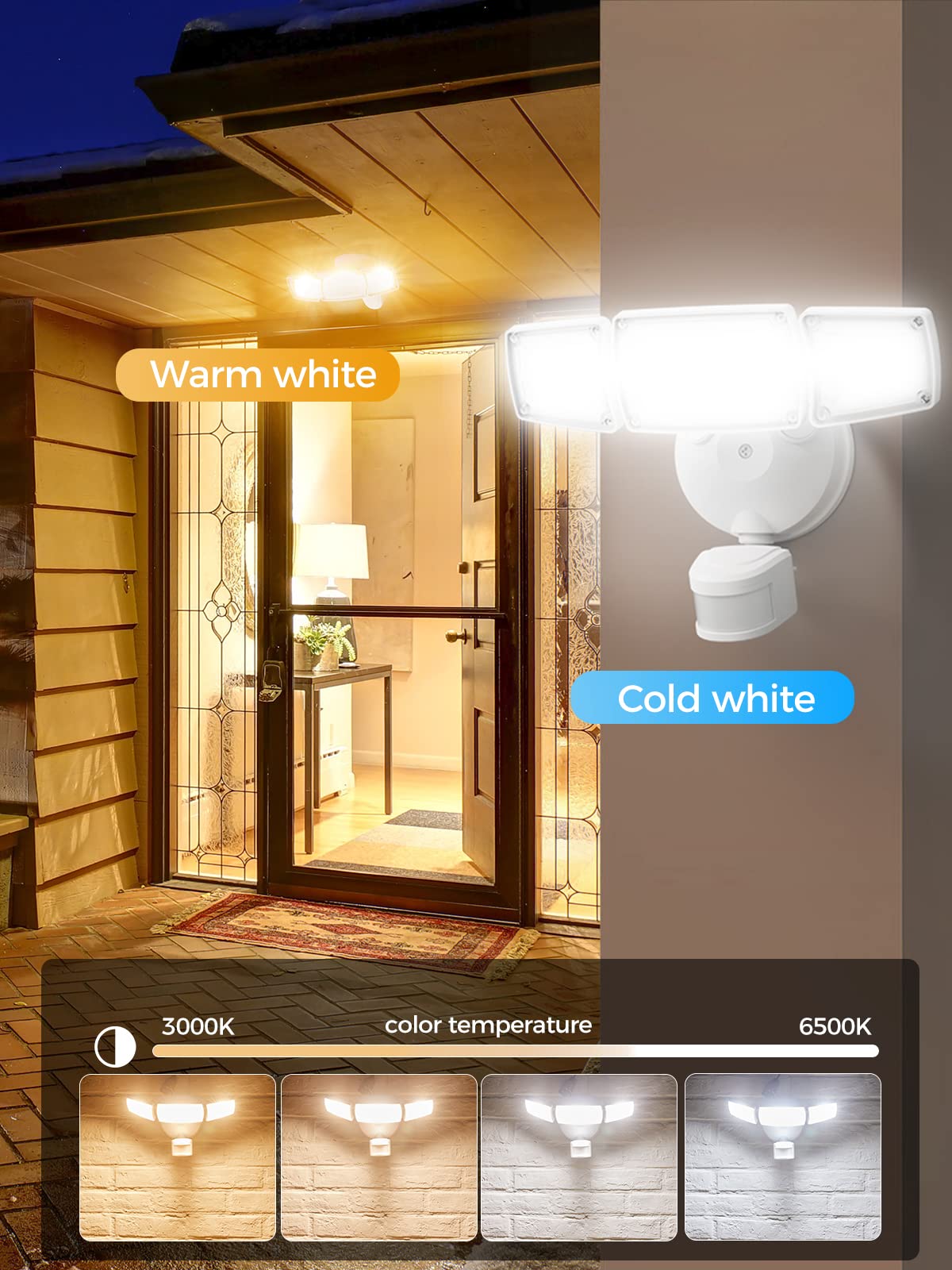 Brightown Motion Sensor Outdoor Lights with Remote, 40W 4500LM Dusk to Dawn Security Lights 3 Mode Adjustable, 3000K-6500K White Warm Colour Adjustment, IP65 Waterproof Flood Light for Home (Brown)