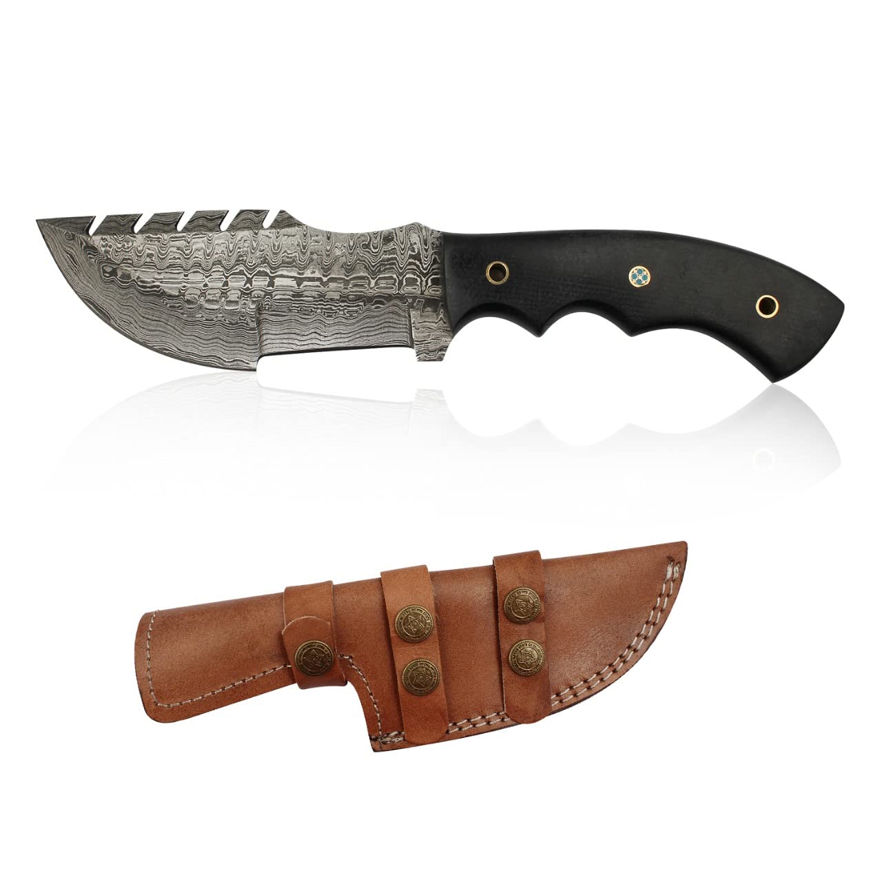 BBX Hand Made Damascus Hunting Knife with Leather Sheath Bush Craft Knife Survival Knife 10 Inches fixed Blade with ASH Wood Handle (Tracker Knife, 10 Inches)