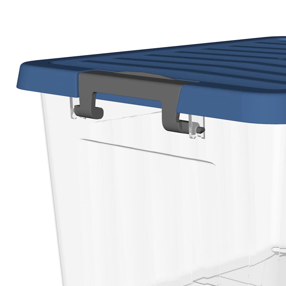 Cetomo 80L*3 Plastic Storage Box,Transparent, Tote box,Organizing Container with Durable blue Lid and Secure Latching Buckles, Stackable and Nestable, 3Pack, with Buckle