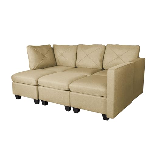 Casa Andrea Milano Modular Sectional Sofa, Linen Fabric Convertible U Shaped Couch with Storage, 6 Seat Modular Sectionals Sofa Couch with Chaise for Living Room