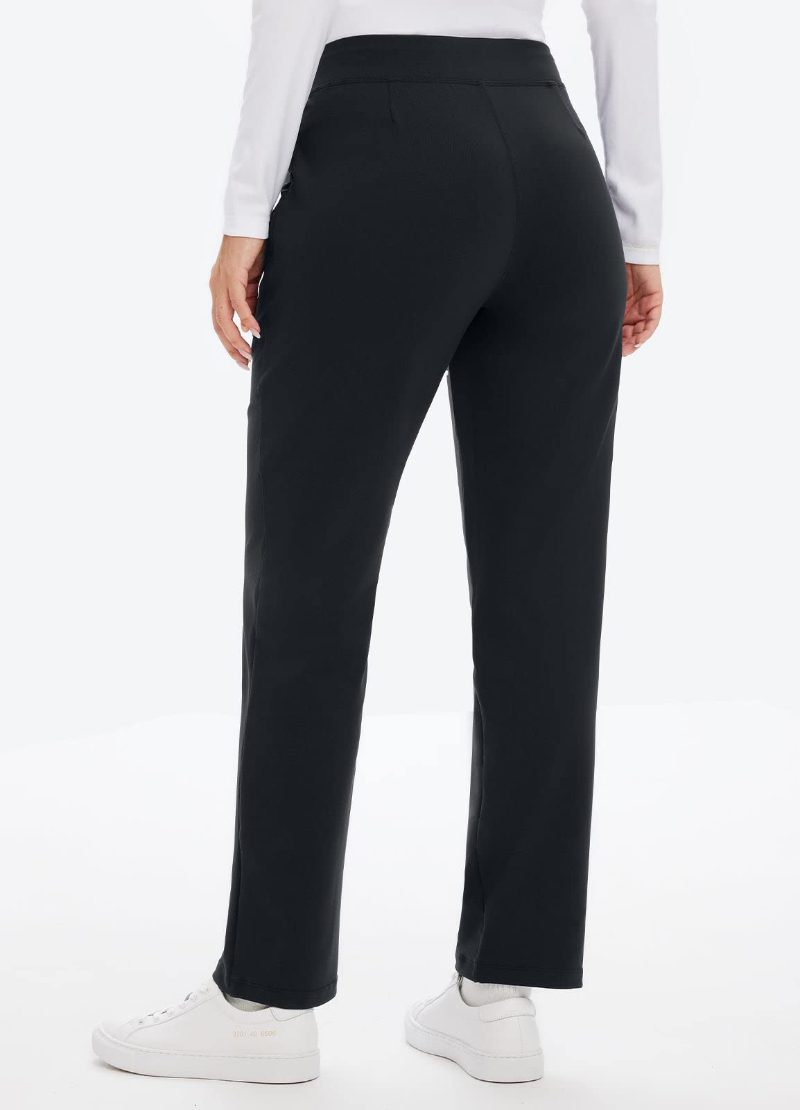 BALEAF Women's Straight Leg Golf Pants Stretch Sweatpants Pull-on Dress Work Pants with Zipper Pockets Black XS