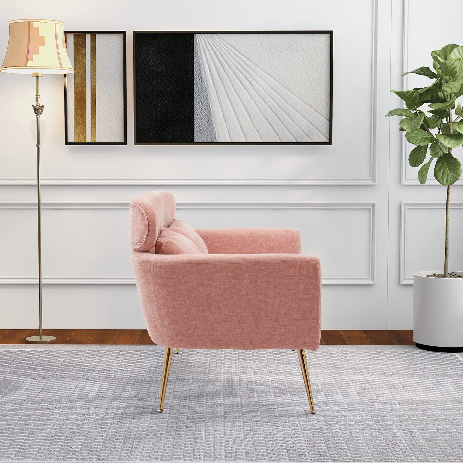 Betoko 51ββ Loveseat Sofa Small Couch Two Seat Mid Century Modern Sofa with 2 Throw Pillows and Gold Metal Legs for Small Space Office Studio Apartments Bedroom, Pink