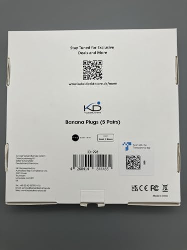 KabelDirekt β Banana Plugs β 5 Pairs (for Speaker Wire, AWG 10-16, Allow Flexible Connection to Speakers, amplifiers, A/V receivers, Power amplifiers & Stereo Systems, Fixing Screws, Gold Plated)