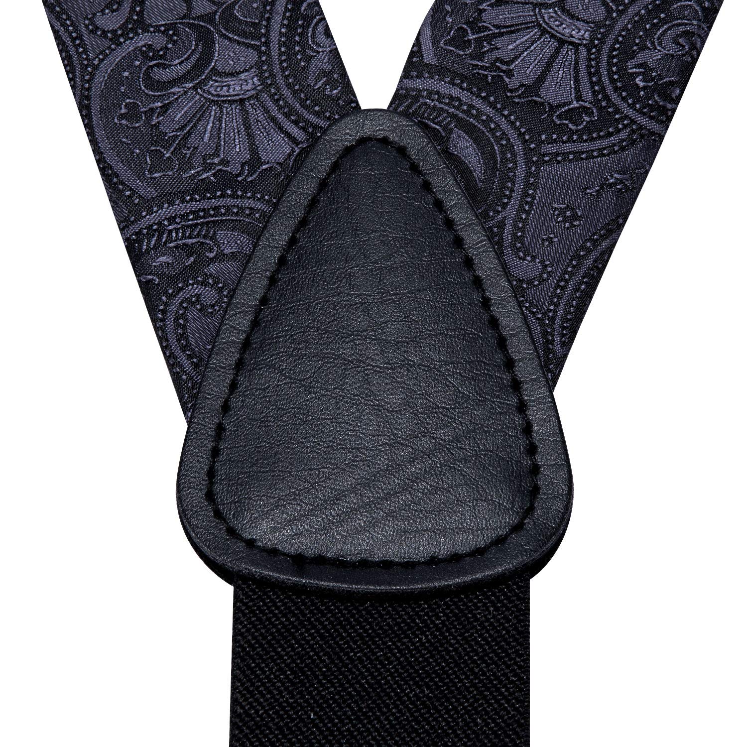 Barry.Wang Men Black Paisley Suspender and Bow Tie Set Y Shape Heavy Duty 6 Clips Braces