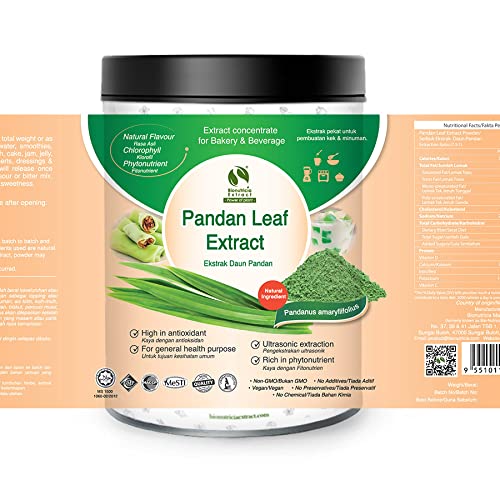 BioNutricia 5 x 200g Pandan Leaf [Screwpine] Extract Powder Pure Plant Extract for Bakery, Drinks and Dessert [Manage Blood Sugar Level, Increase Metabolism & Insulin Regulation]