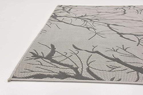 Unique Loom Outdoor Botanical Collection Area Rug - Branch (7' 1" x 10' Rectangle, Light Gray/ Gray)
