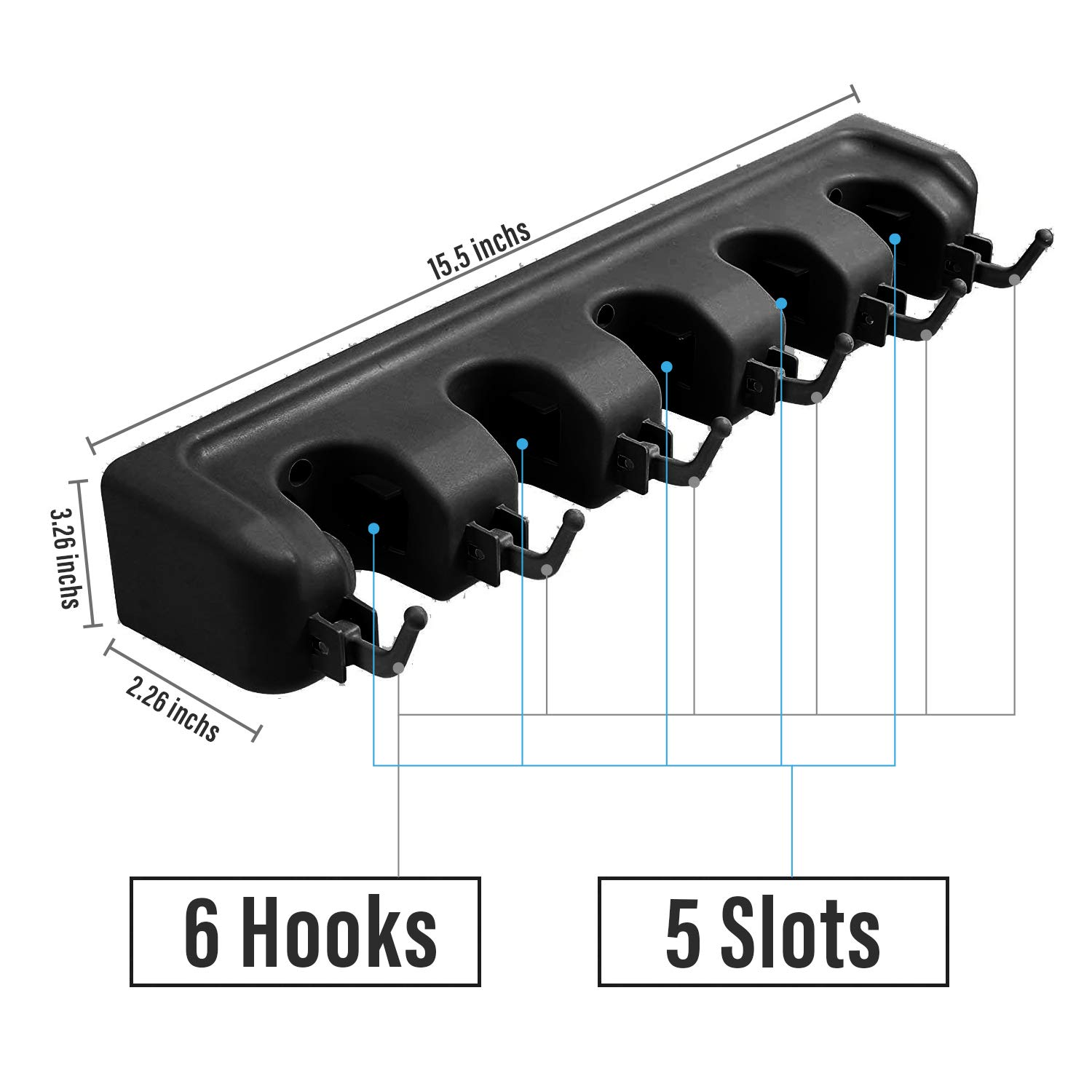 CINEYO 7 Pc's Airtight Food Storage Container & Mop and Broom Holder Wall Mount (Black)