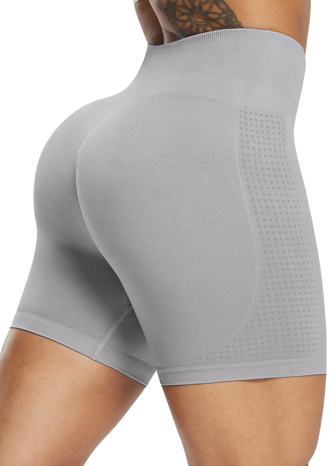 BALEAF Women's Seamless Shorts Workout Gym Scrunch Butt Running Yoga Athletic Spandex High Waist Booty Biker Shorts Grey L