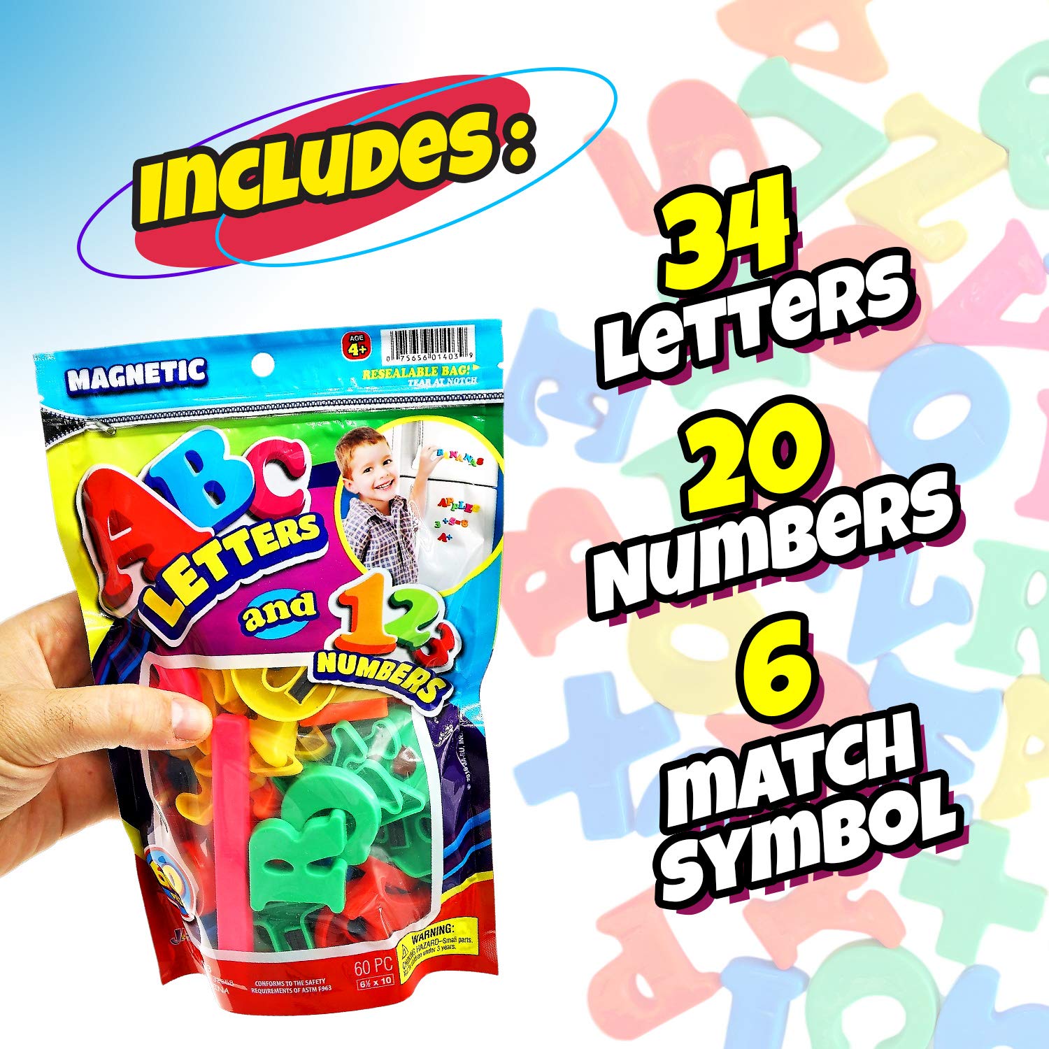 JA-RU ABC Magnetic Letters & Numbers (12 Bags) Colorful Plastic Letters Uppercase & Numbers Refrigerator Magnets for Kids. Educational Learning Toys Preschool Math & Alphabet. Classroom Toys. 1403-12p