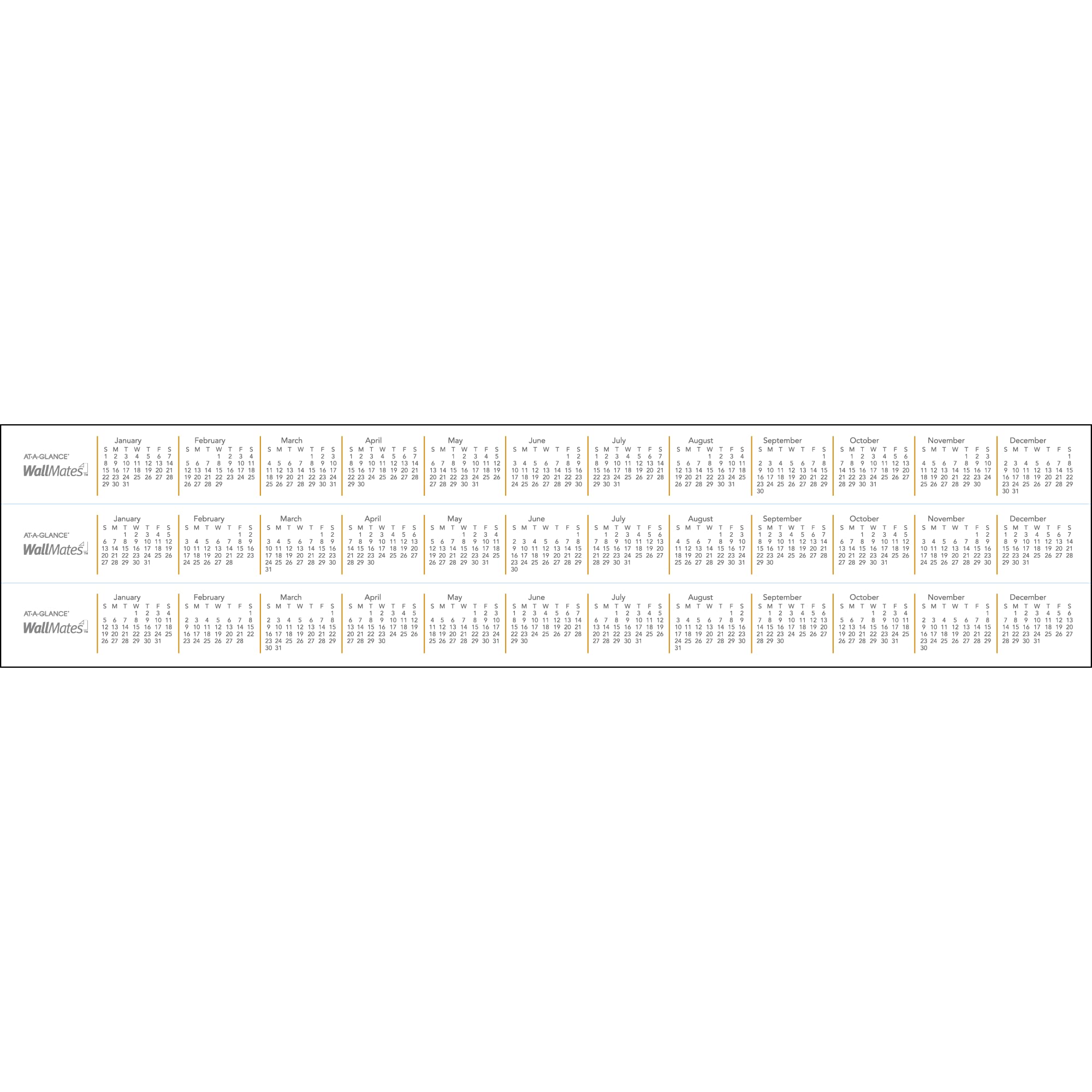 AT-A-GLANCE AW602028 WallMates Self-Adhesive Dry Erase Monthly Planning Surface, 36 x 24 , Gray/White/Orange
