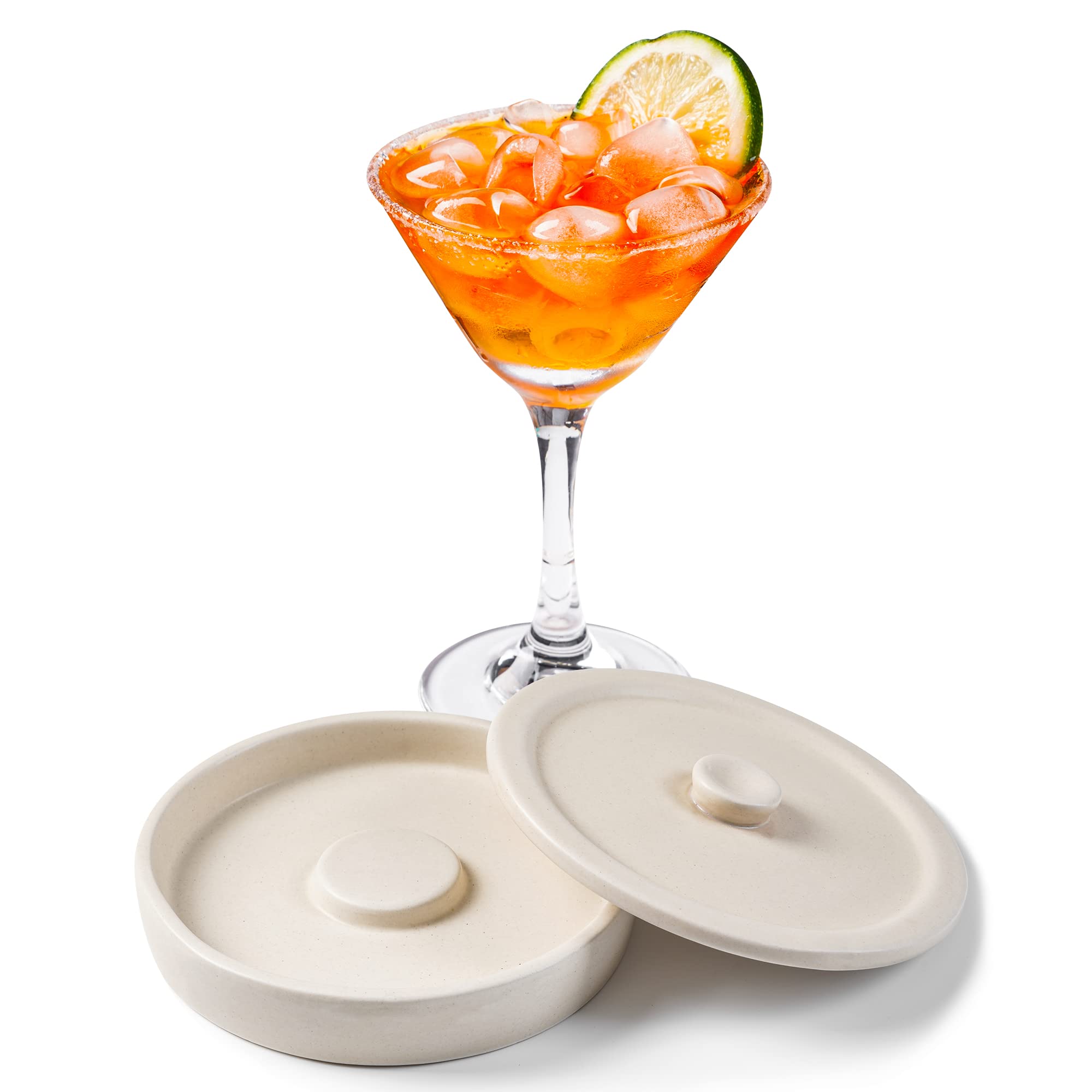 Cosnou Ceramic Margarita Salt Rimmer with Lid Set of 2 Home Bar Accessories for Seasoning - Rimmers for Drinks - Bartender Kit Tools - Bar Decor ,Sugar Salt Rimmer Plate (Hand Make)