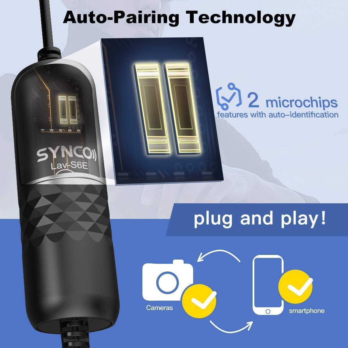 SYNCO G2(A2) Wireless Lavalier Microphone and an Extra 6M Cord lavalier Microphone