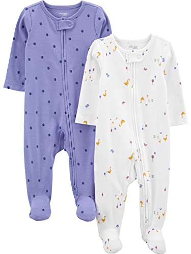 Simple Joys by Carter's Baby Girls' Cotton Footed Sleep and Play, Pack of 2, Ivory/Violet/Duck, 3-6 Months
