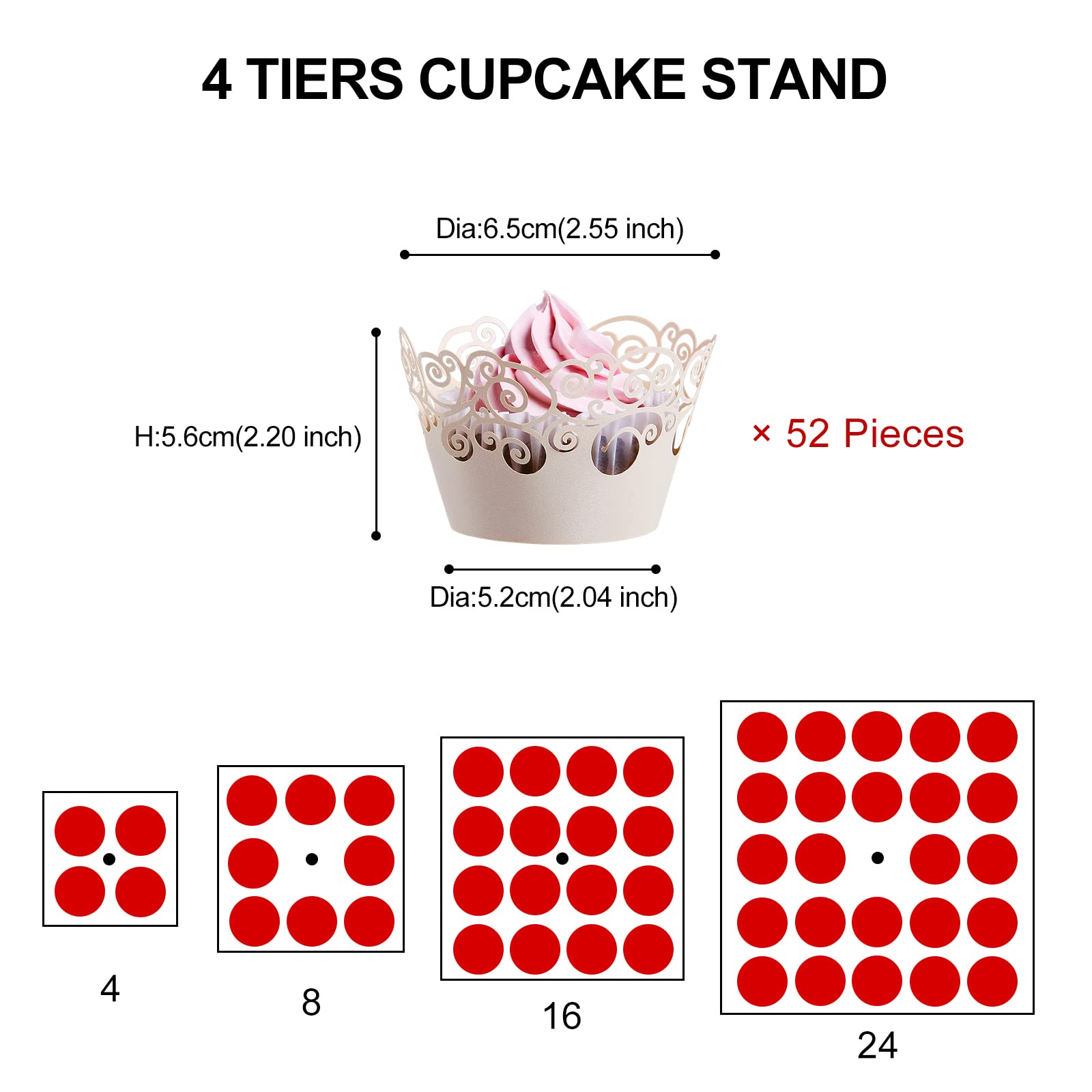 Cupcake Stand with Base, 4-Tier Square Acrylic Cupcake Display Stand Dessert Tower Pastry Stand Premium Cupcake Holder for Wedding Birthday Theme Party - Transparent