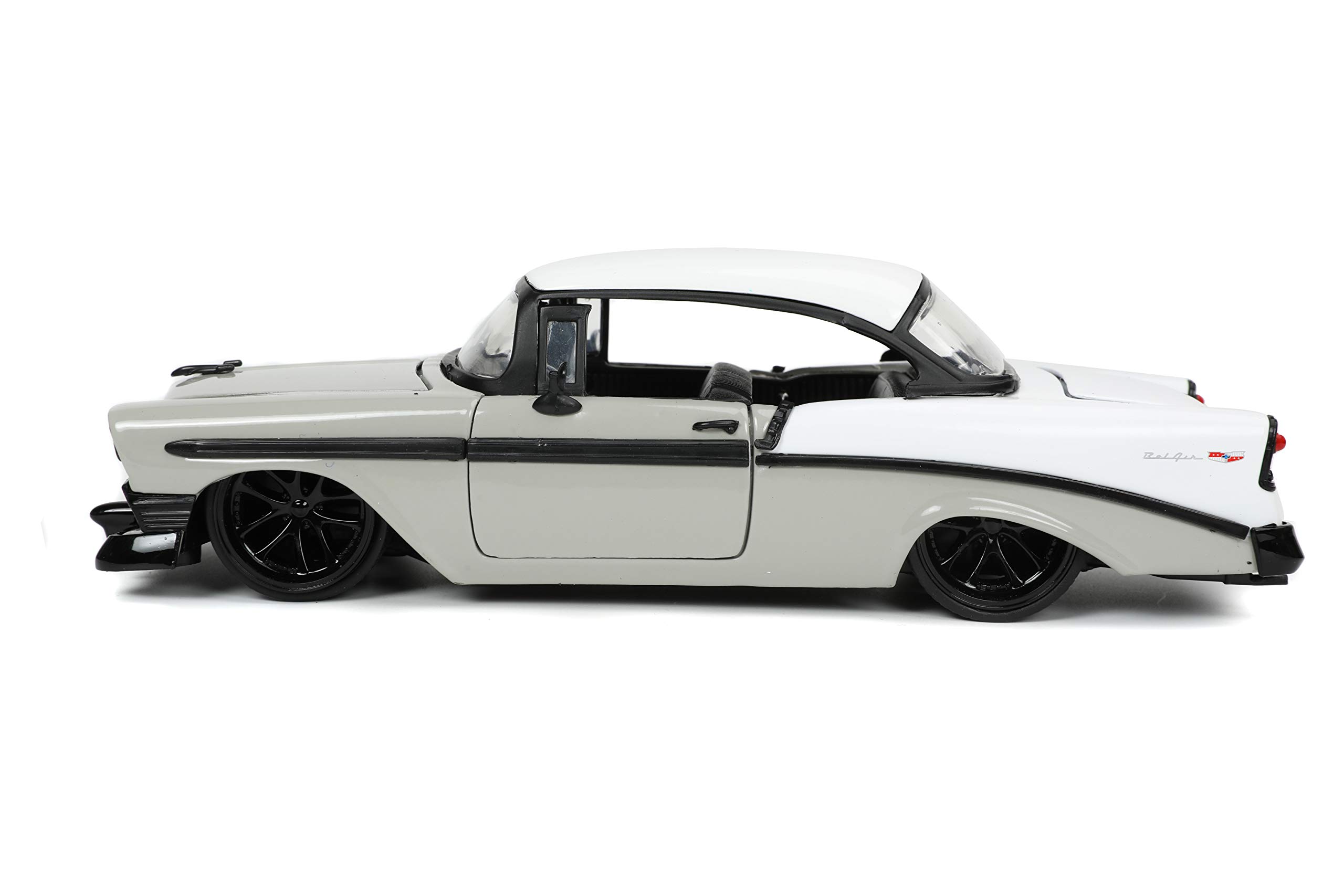 Jada Toys Bigtime Muscle 1:24 1956 Chevy Bel Air Die-cast Grey White, Toys for Kids and Adults