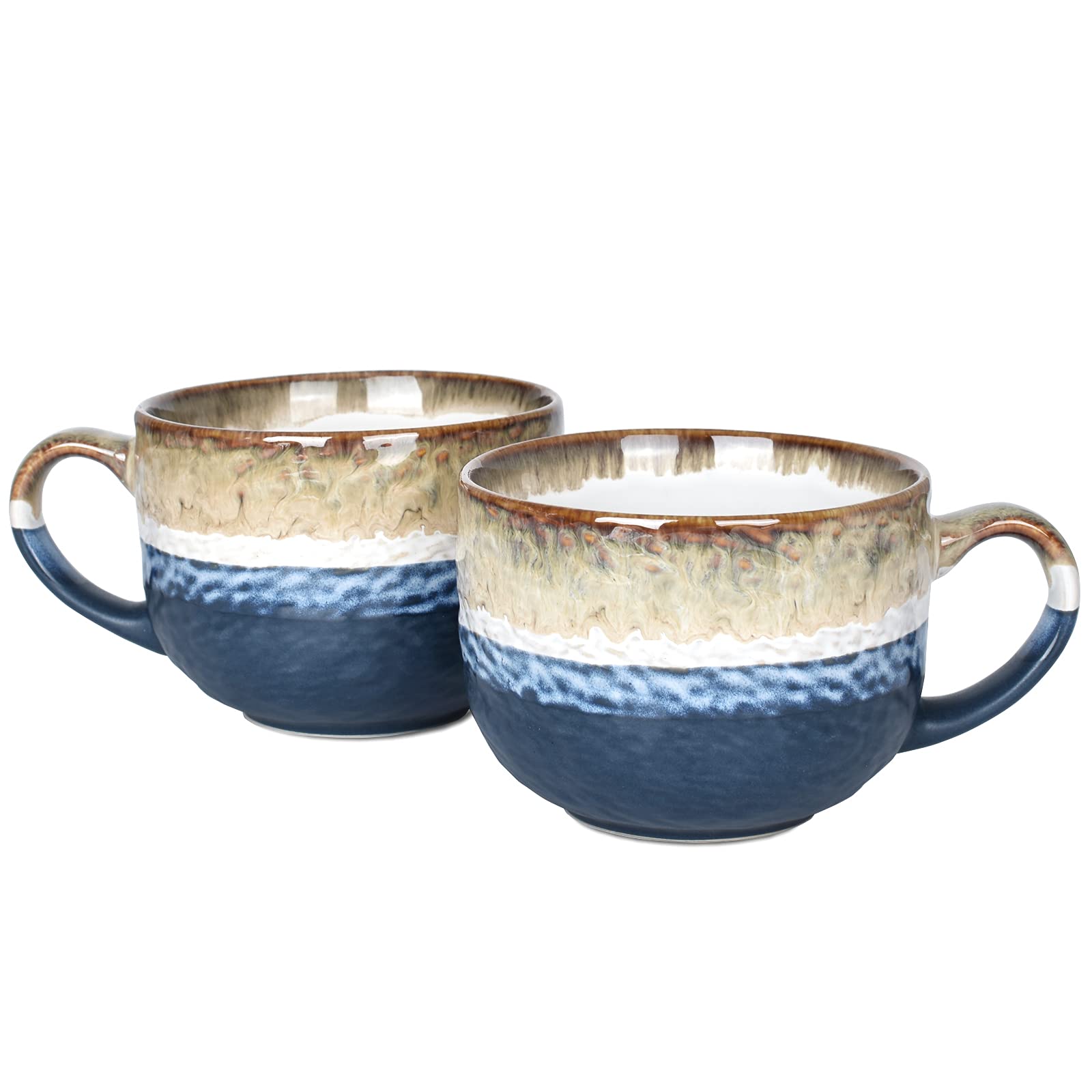 Bosmarlin Jumbo Latte Mugs Set of 2, 16 Oz, Large Stoneware Mug for Coffee, Soup, Cappuccino, Hot Chocolate, Dishwasher and Microwave Safe (Deep Blue, 2)