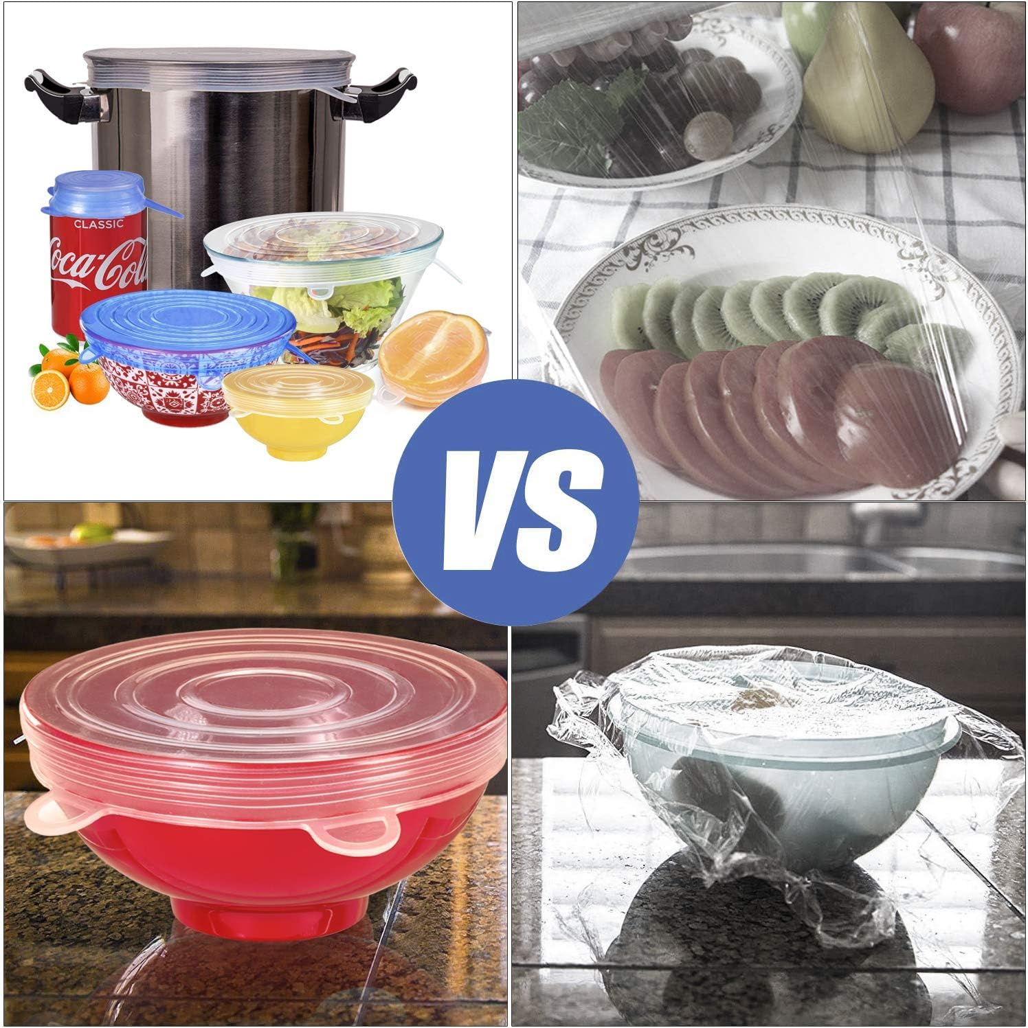 Reusable Silicone Stretch Lids, 12 Silicone Lids, 6 Different Circular Sizes, 6 Different Rectangular Sizes, Flexible Silicone Lids for Bowls, Tupperware, Food, Freezer Safe,adjustable.