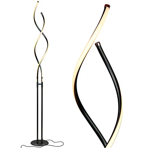 Brightech Embrace Dimmable LED Floor Lamp â Modern Spiral Adjustable Standing Lamp for Living Rooms & Offices â 2-in-1 Tall End Table Lamp for Bedroom Reading - Black