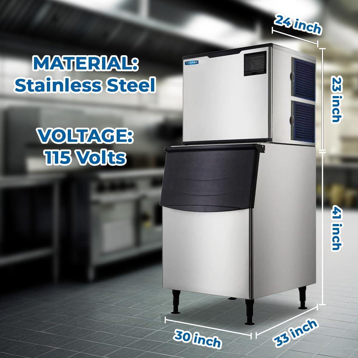 Commercial Ice Maker 500 Pounds Per Day with 375 lbs Storage Bin β Stainless Steel Industrial Modular Ice Half Cube Machine β Quiet Operation β Air Cooling System - by Foster