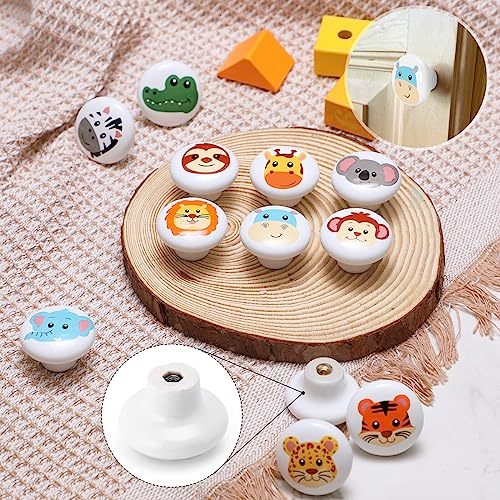 Tuitessine 12 Pack Assorted Safari Animals Drawer Knobs Funny Round Ceramic Dresser Knobs Cabinet Closet Cupboard Pulls Cute Wardrobe Handles Jungle Decor for Nursery Kitchen Bathroom Bedroom