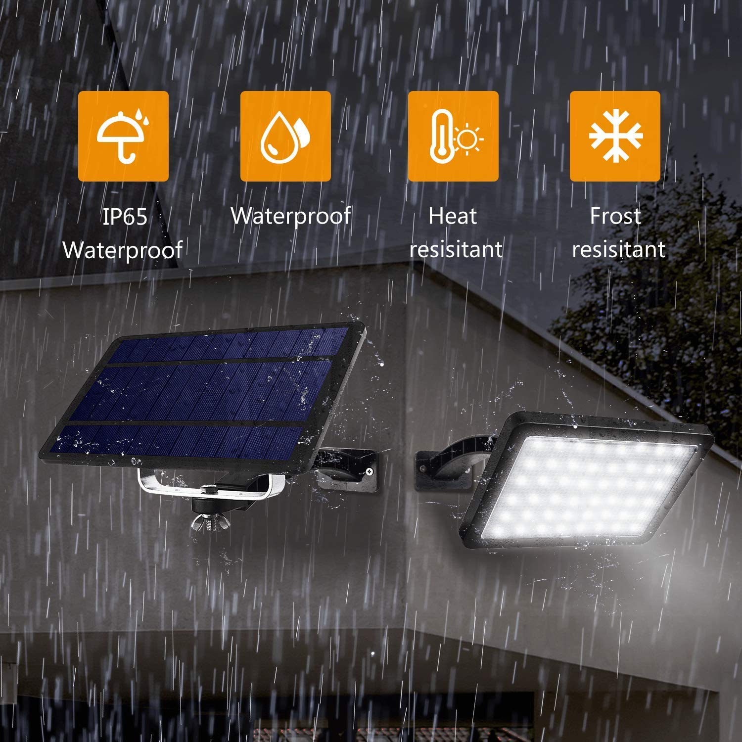 JACKYLED Bright 1000 Lumens 48 LED Solar Dusk to Dawn Light (Black) and 1800 Lumens 18 LED Solar Motion Sensor Lights Outdoor Solar Powered Spotlight for Garden Front Porch Door Barn Patio Garage
