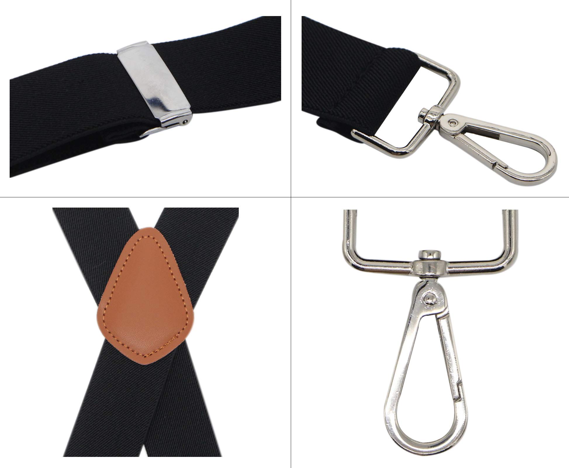 Bioterti Men’s Heavy Duty X- Back 1.4 Inch Suspenders with 4 Snap Hooks (Black)