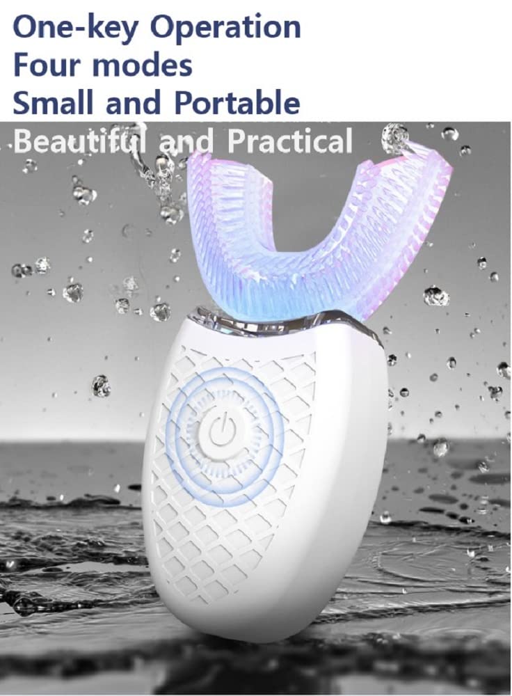 CeqCin Adult Sonic Electric Toothbrush Set U-Shaped Toothbrush 4 Modes Built-in Smart Timer Teeth Whitening Hands Free Toothbrush(White)