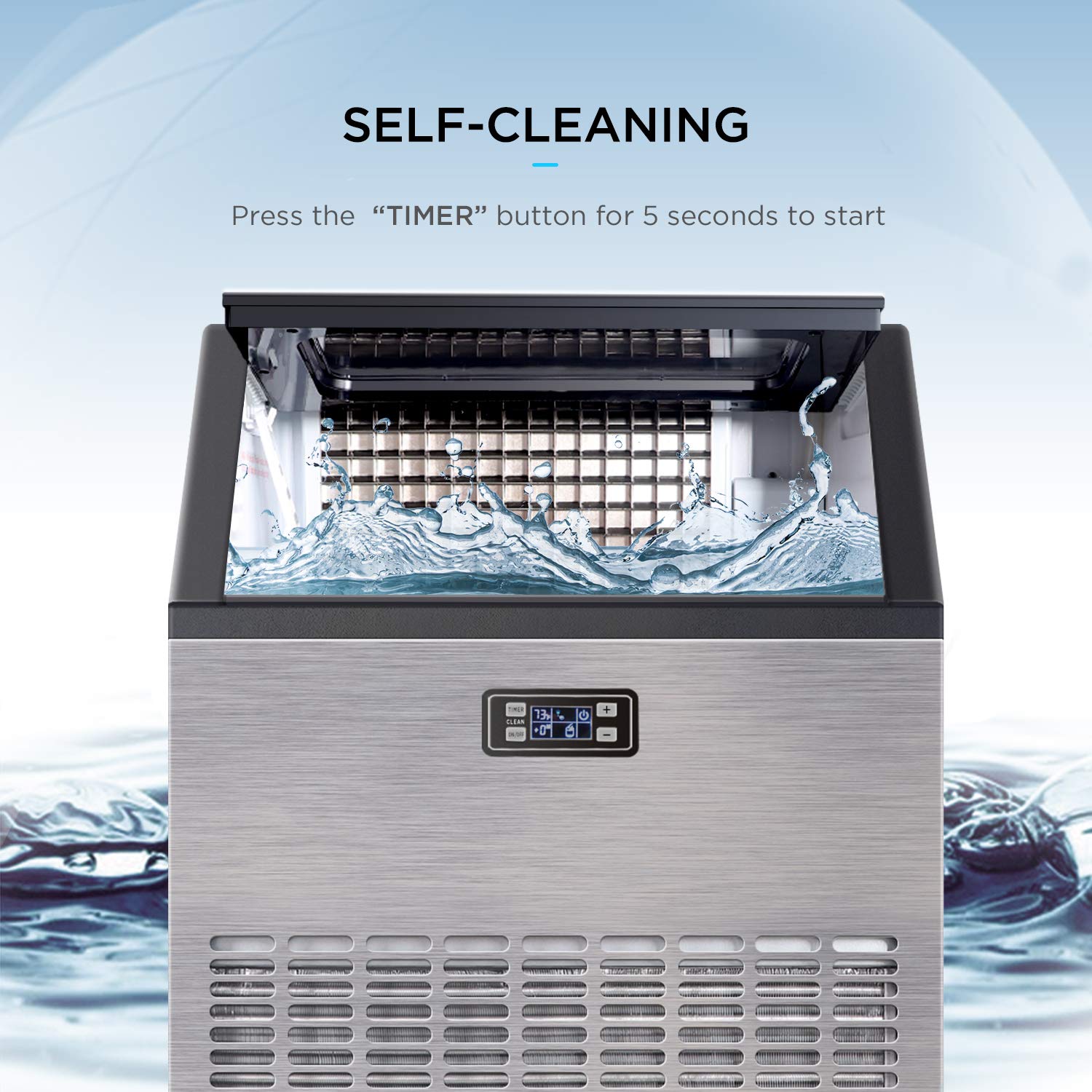 Commercial Ice Maker - Produces 200lbs of Ice in 24 Hrs with 55lbs Storage Bin -Automatic Ice Cube Making Machine with Self Clean, Stainless Steel Freestanding Ice Machine for Bar Coffee Shop Business