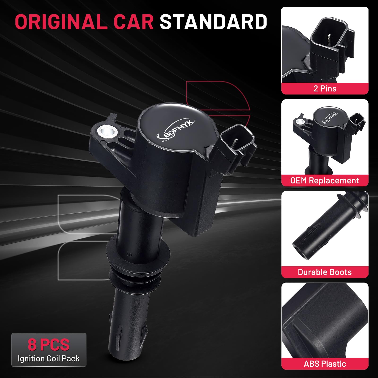 BDFHYK 8 Pack Ignition Coils for F150 Truck F250 Super Duty Truck Lincoln Mercury V8 V10 4.6L 5.4L 6.8L Compatible with 5C1584 E508 DG511 C1659 C1541 FD508