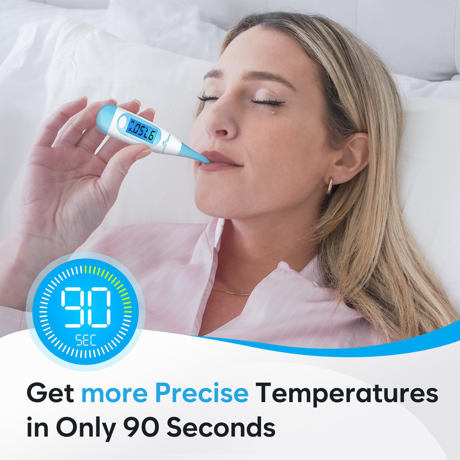 Easy@Home Digital Basal Thermometer with Blue Backlight LCD Display, 1/100th Degree High Precision and Memory Recall, NOT Bluetooth Enabled, Upgraded EBT-100B(Blue)
